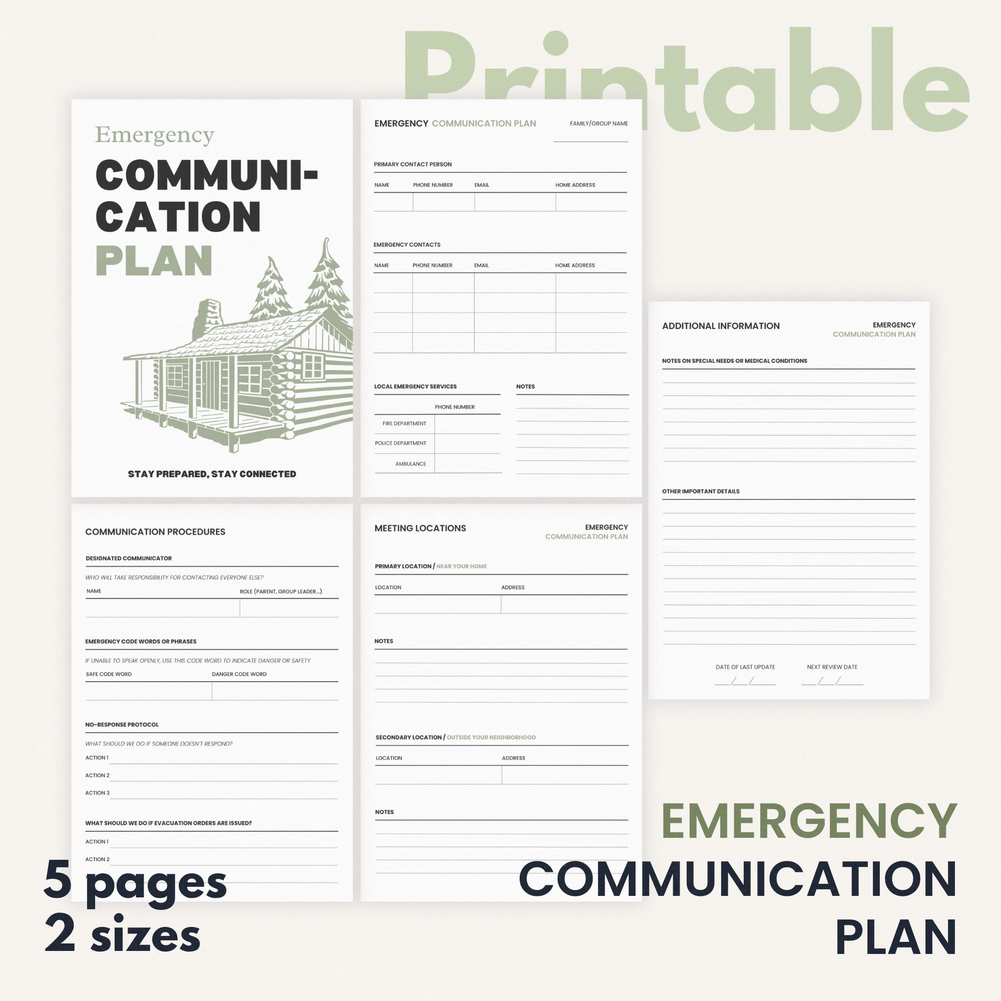 Printable Emergency Communication Plan | Survival Prepping Printables | in Case of Emergency ...