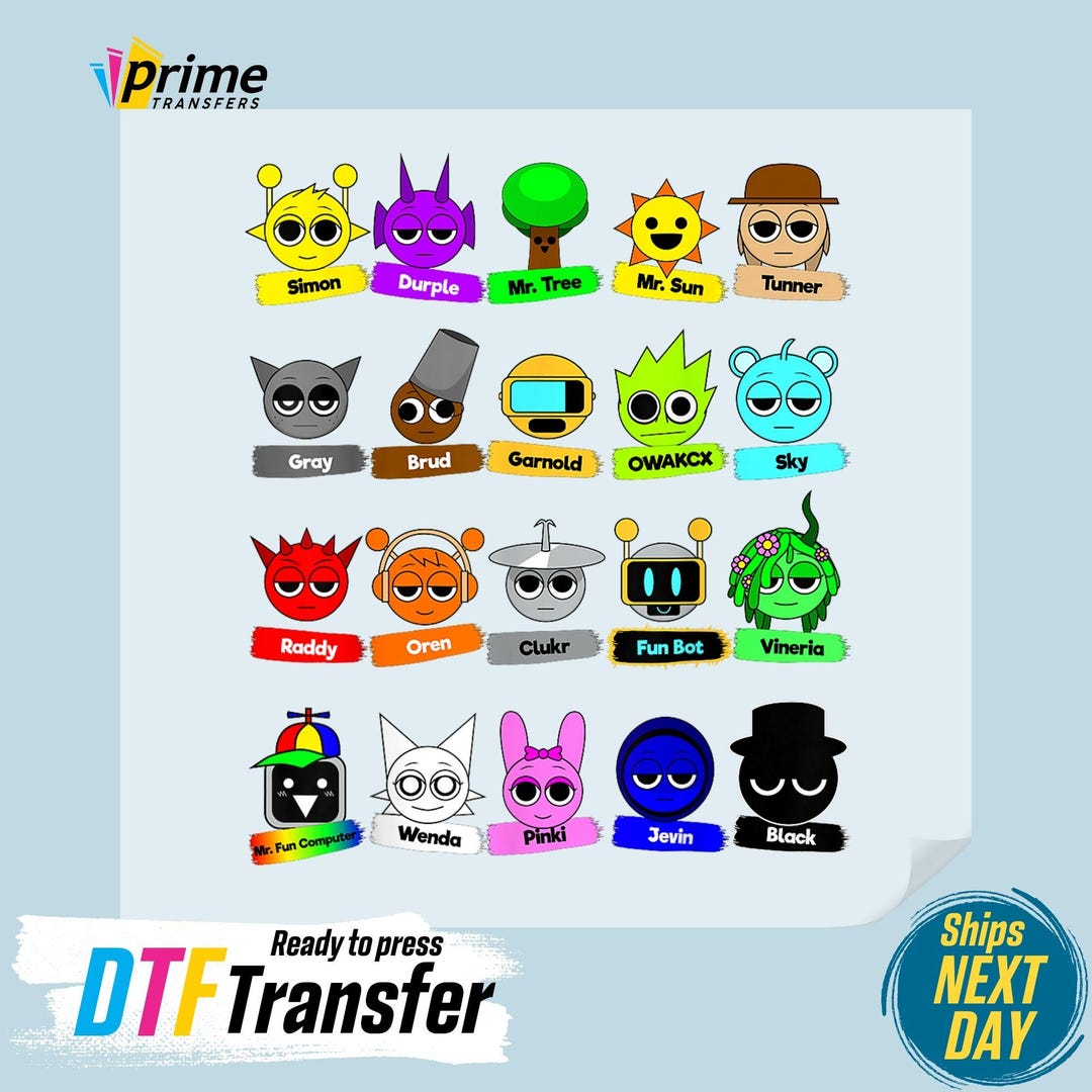 Sprunki Game DTF Transfer: Roblox Fan Merch, Ready to Press - Etsy