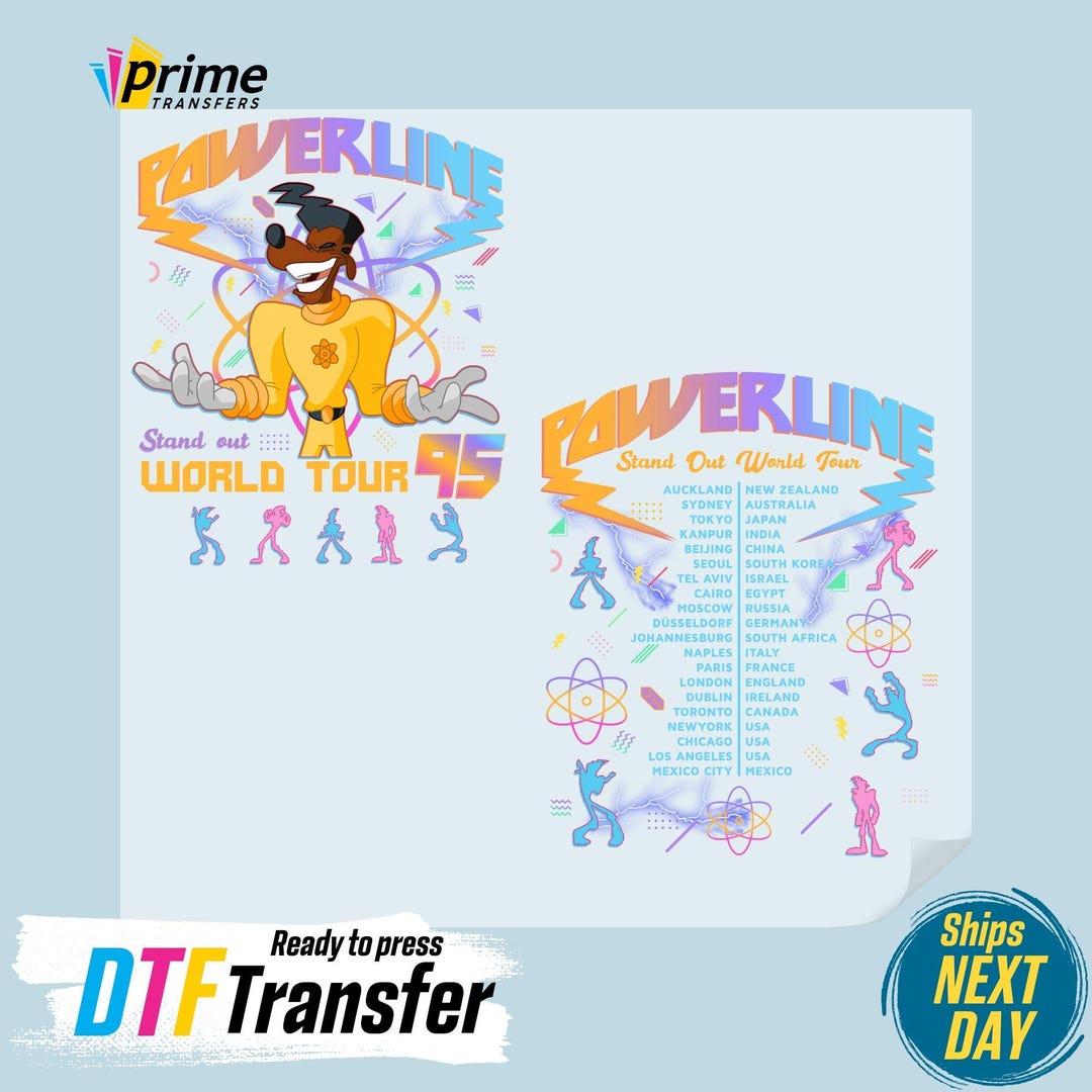 Powerline Stand Out World Tour 95 DTF Transfer: Retro Goofy Movie Print ...