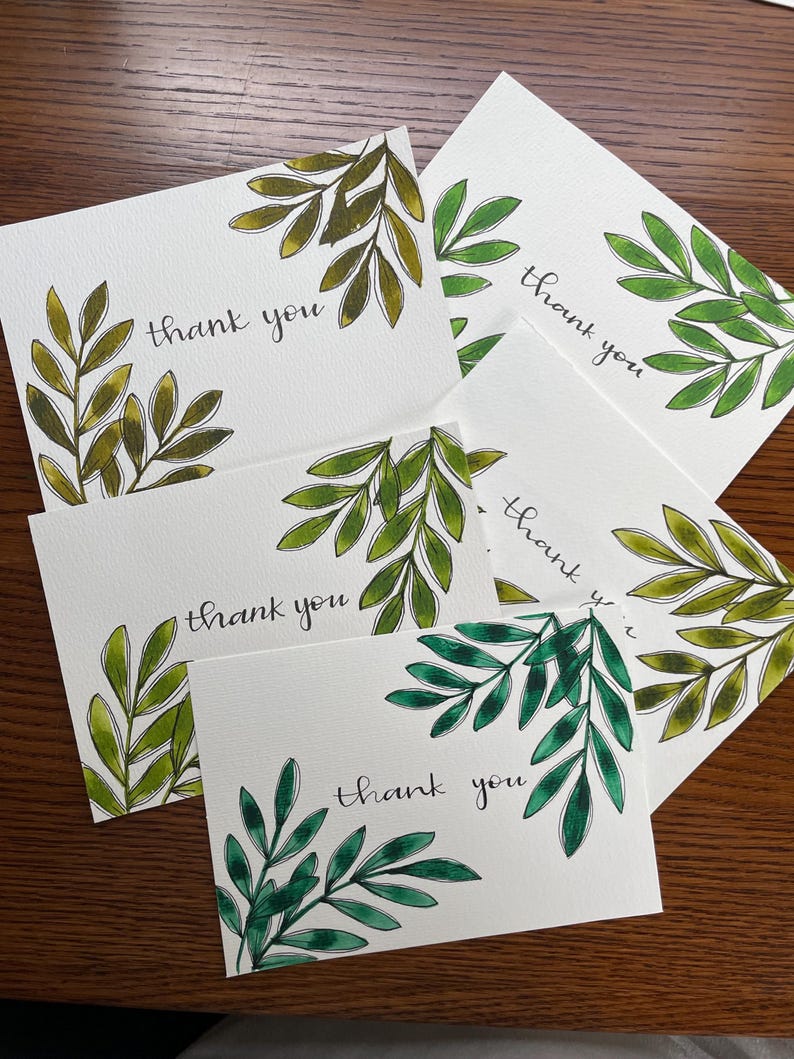Set of 5 Hand Painted Watercolor Thank You Cards – Flat 5x7 Notecards ...