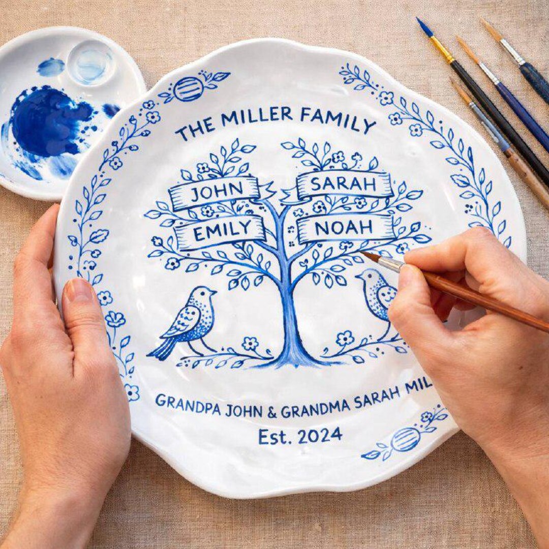 Unique Personalized Family Tree Plate, Grandparents Anniversary Gift ...