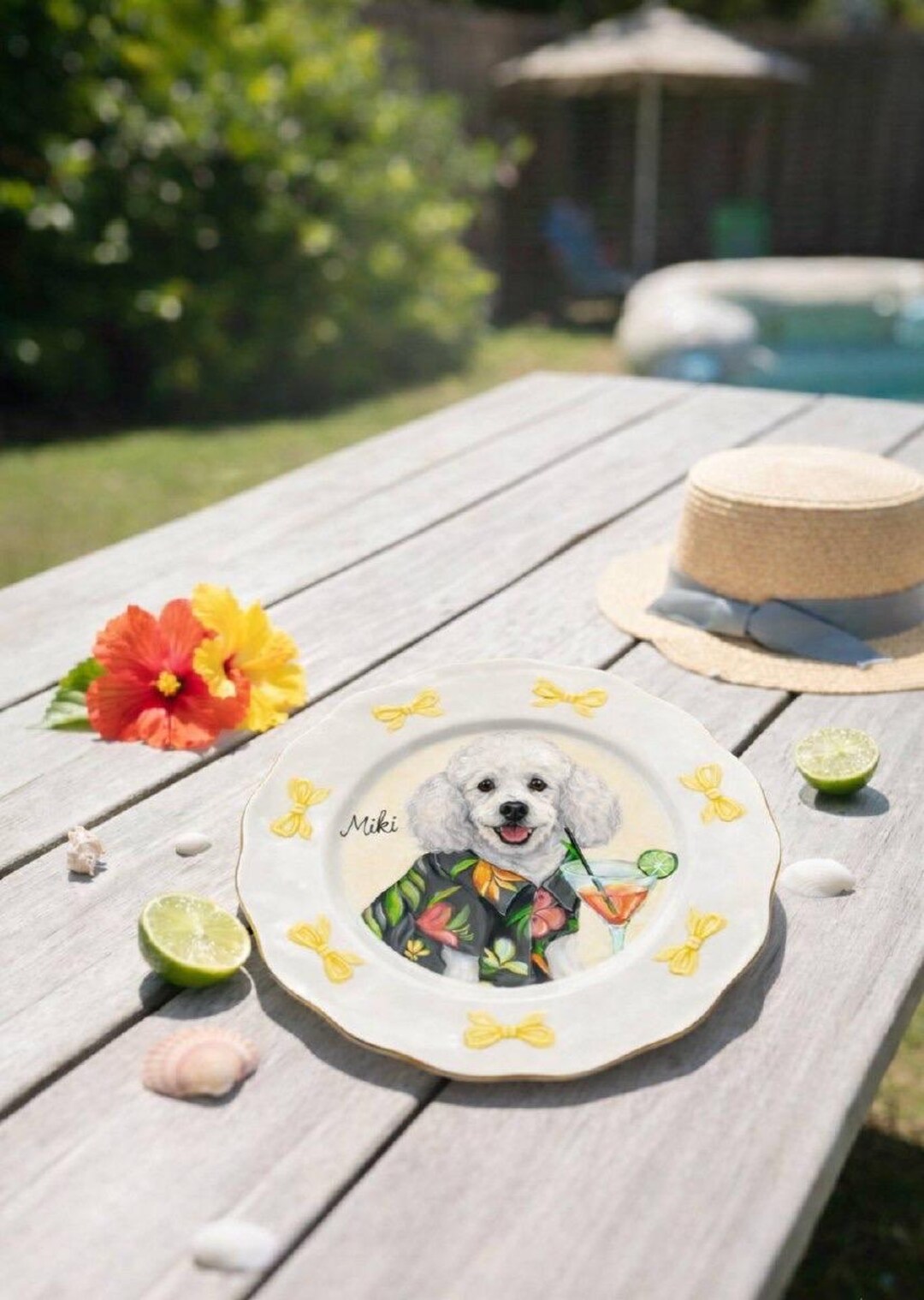 Tropical Style Pet Portrait Plate, Keepsake Dog Ceramic Plate, Unique ...