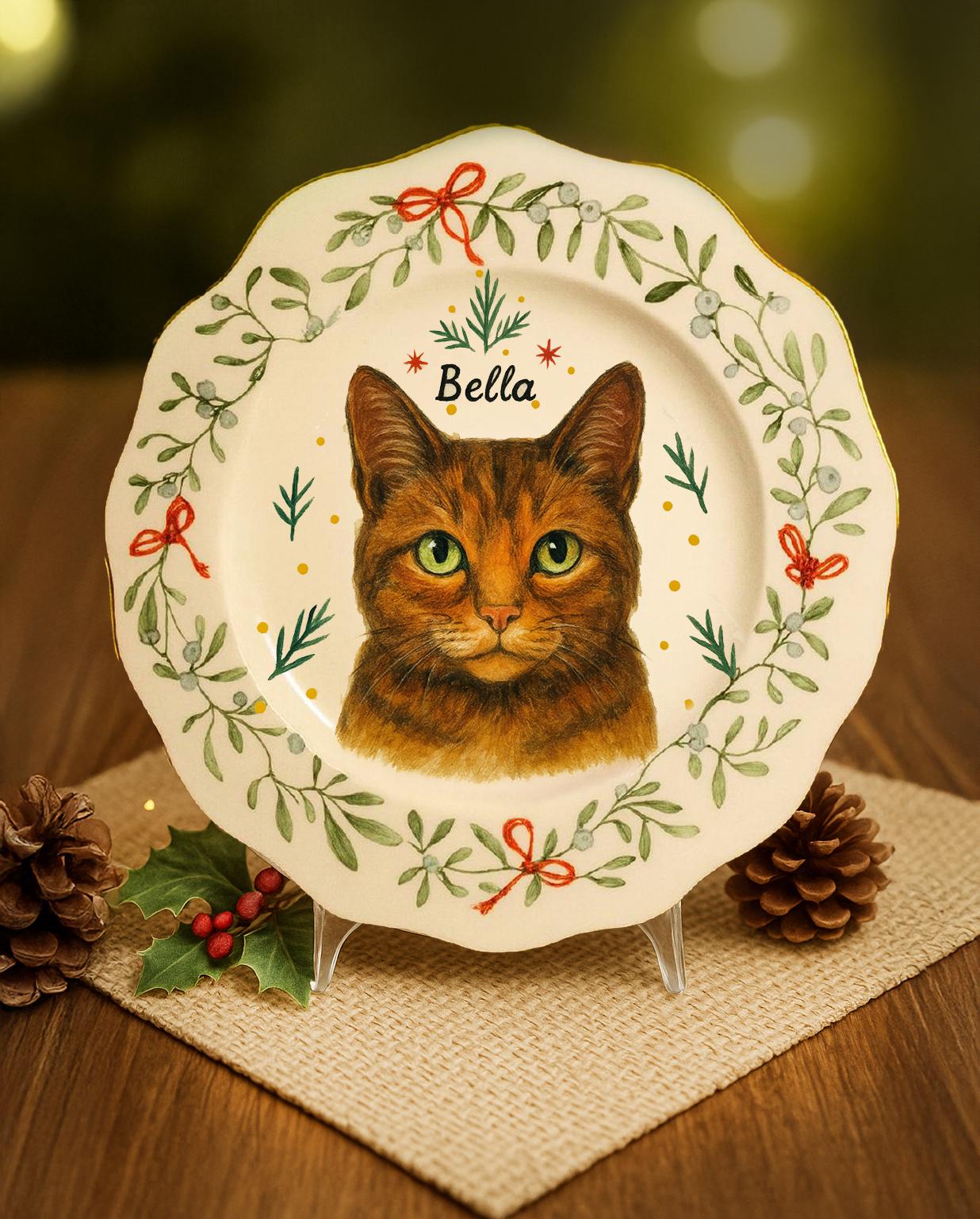 Cat Portrait Plate, Custom Painted Ceramic, Personalized Pet Memorial ...