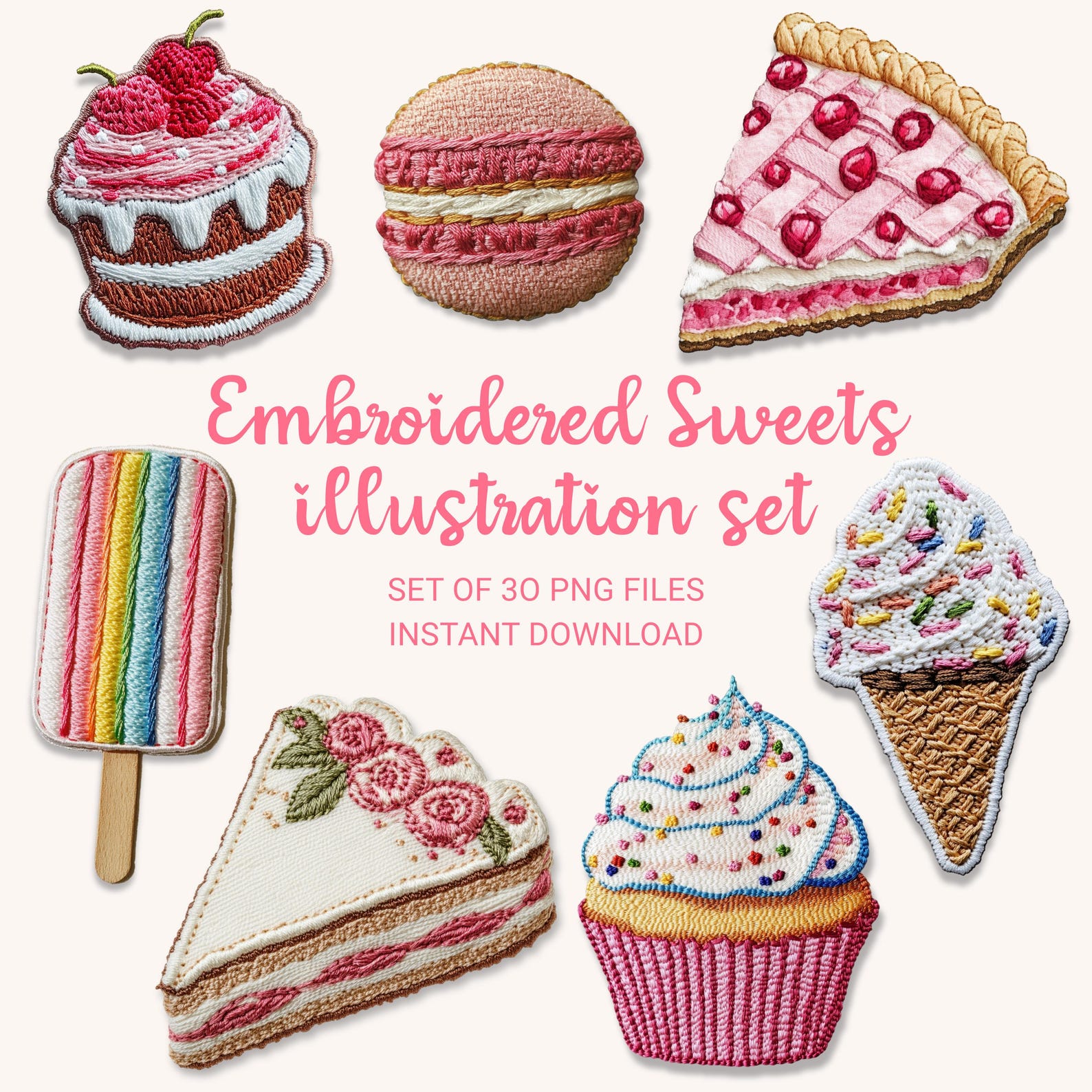 Embroidered Sweets PNG Clipart | Faux Embroidery Patch Digital Stickers ...