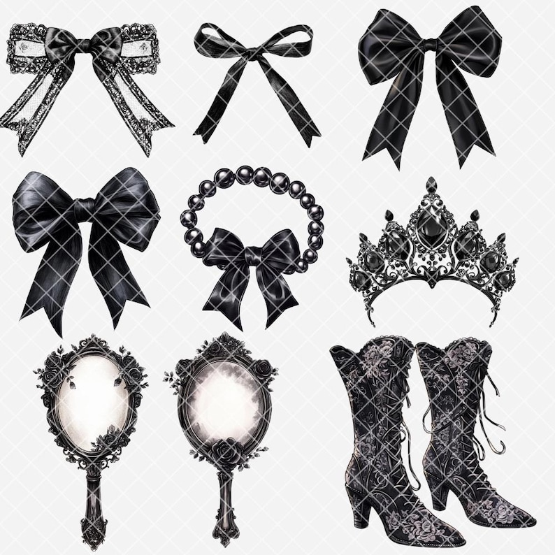 Gothic Coquette Clipart Pack | Dark Whimsical Watercolor Illustrations ...