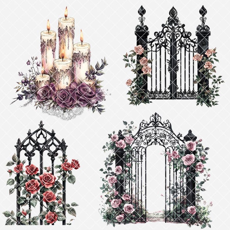 Gothic Coquette Clipart Pack | Dark Whimsical Watercolor Illustrations ...
