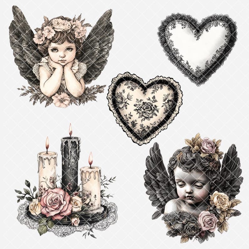 Gothic Coquette Clipart Pack | Dark Whimsical Watercolor Illustrations ...