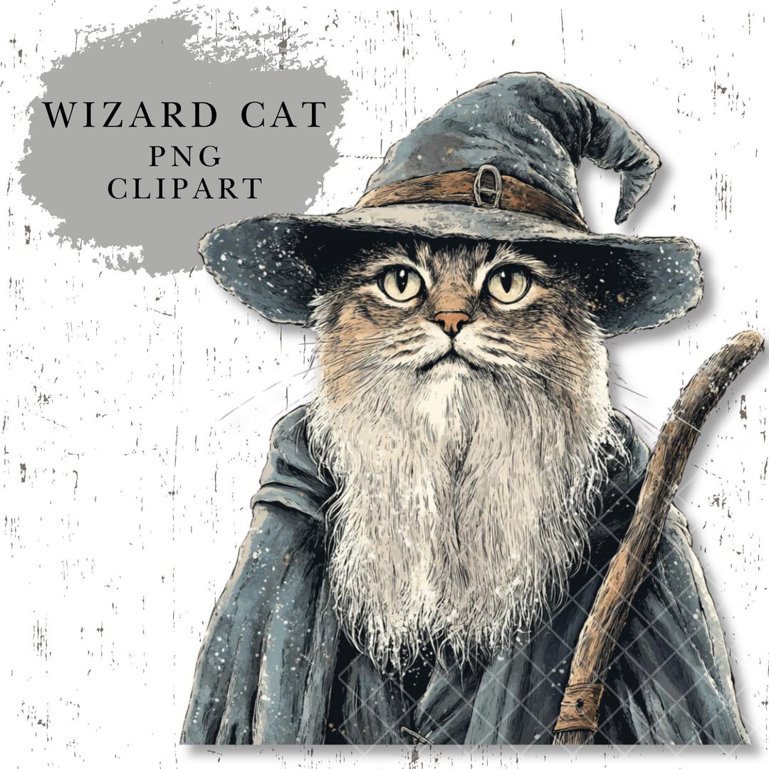 Wizard Cat Clipart PNG Instant Download | Cat Lover Graphic Design ...