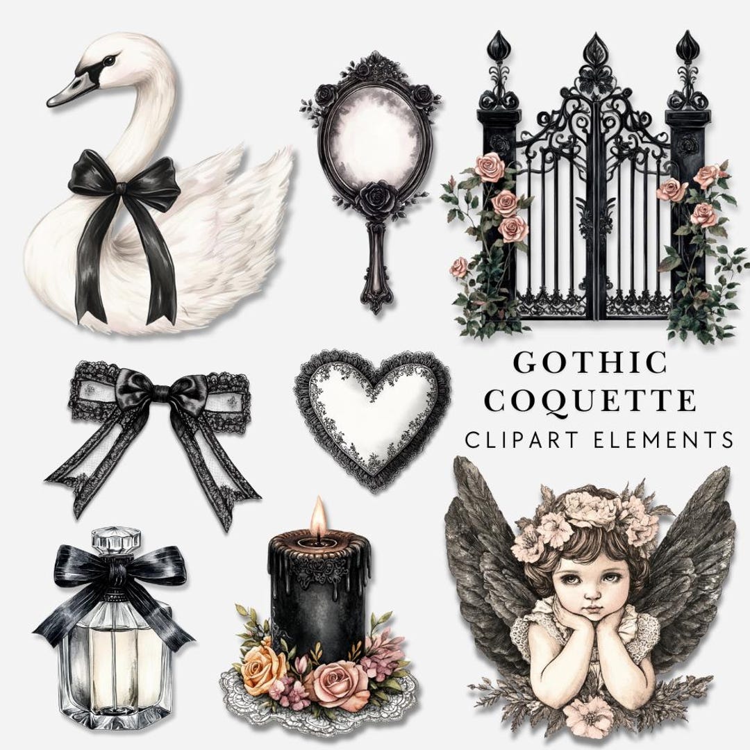 Gothic Coquette Clipart Pack | Dark Whimsical Watercolor Illustrations ...