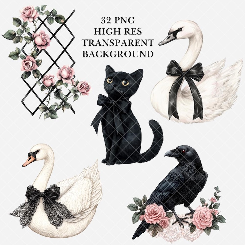Gothic Coquette Clipart Pack | Dark Whimsical Watercolor Illustrations ...