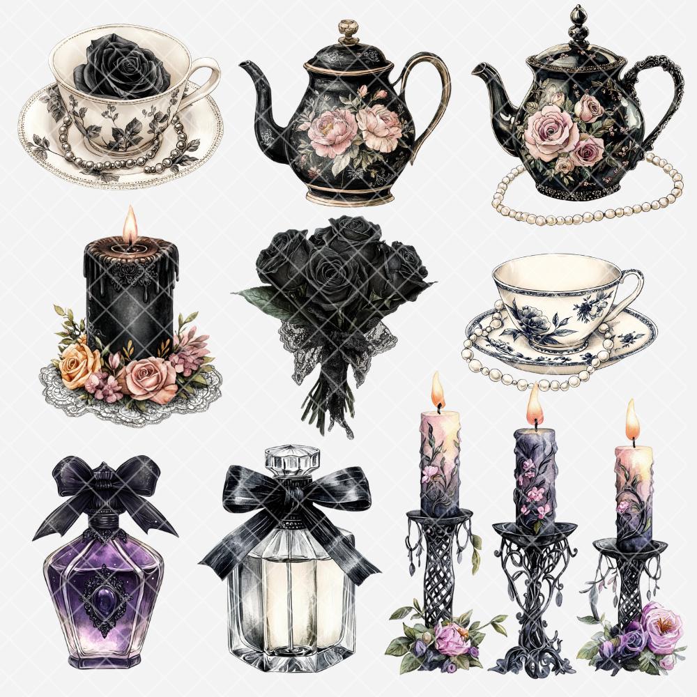 Gothic Coquette Clipart Pack | Dark Whimsical Watercolor Illustrations ...