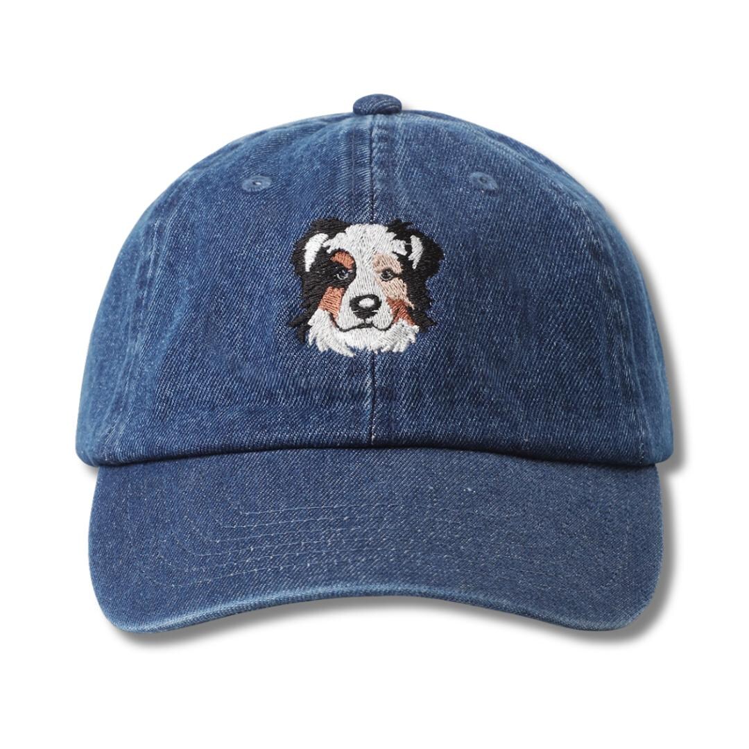 Australian Shepherd Dog Embroidered Dark Blue Denim Baseball Cap - Etsy