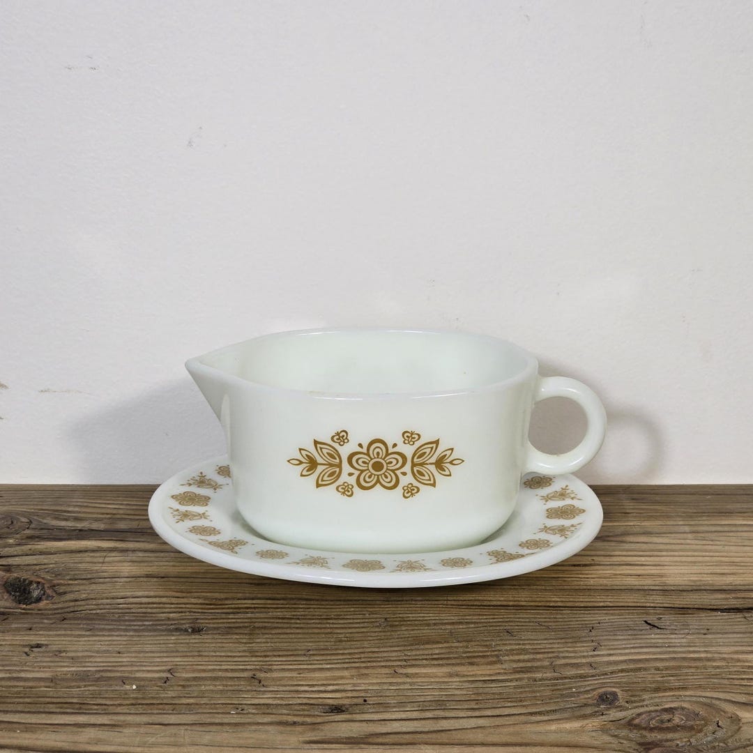 Vintage 1970s Pyrex Butterfly Gold Gravy Bowl With Underplate - Corning ...