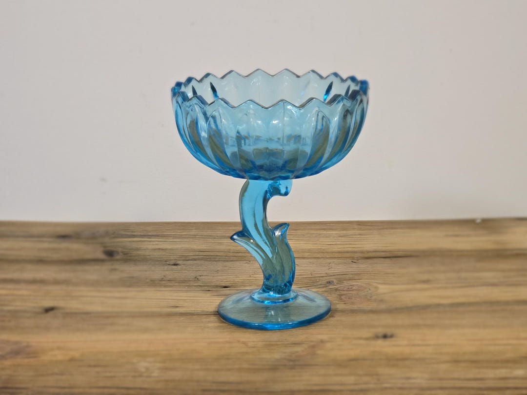 Vintage Blue Indiana Glass Compote Dish – Footed Bon Bon Candy Bowl ...