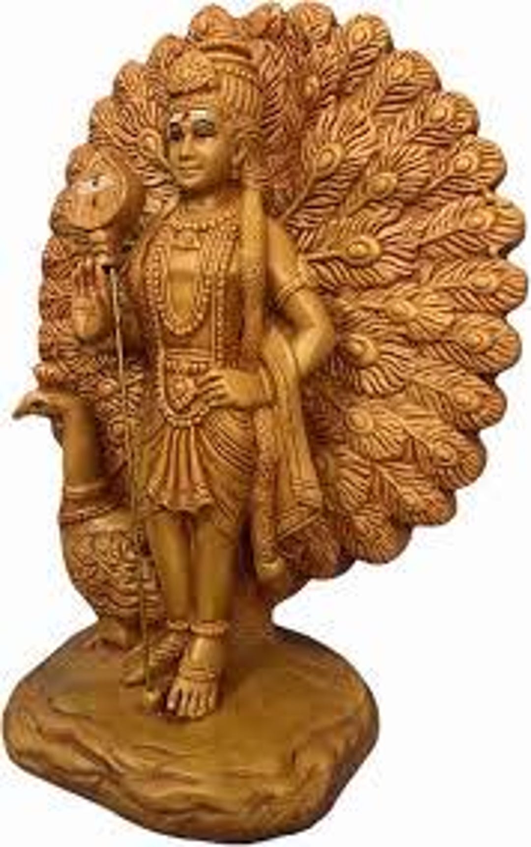 Lord Standing Statue With Peacock, Gold Polish Finish, 11 X 7 Inches ...