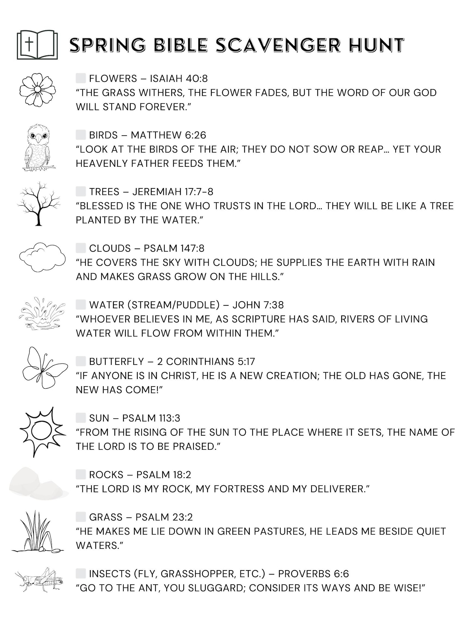 Spring Bible Scavenger Hunt | Christian Nature Activity | Printable for ...