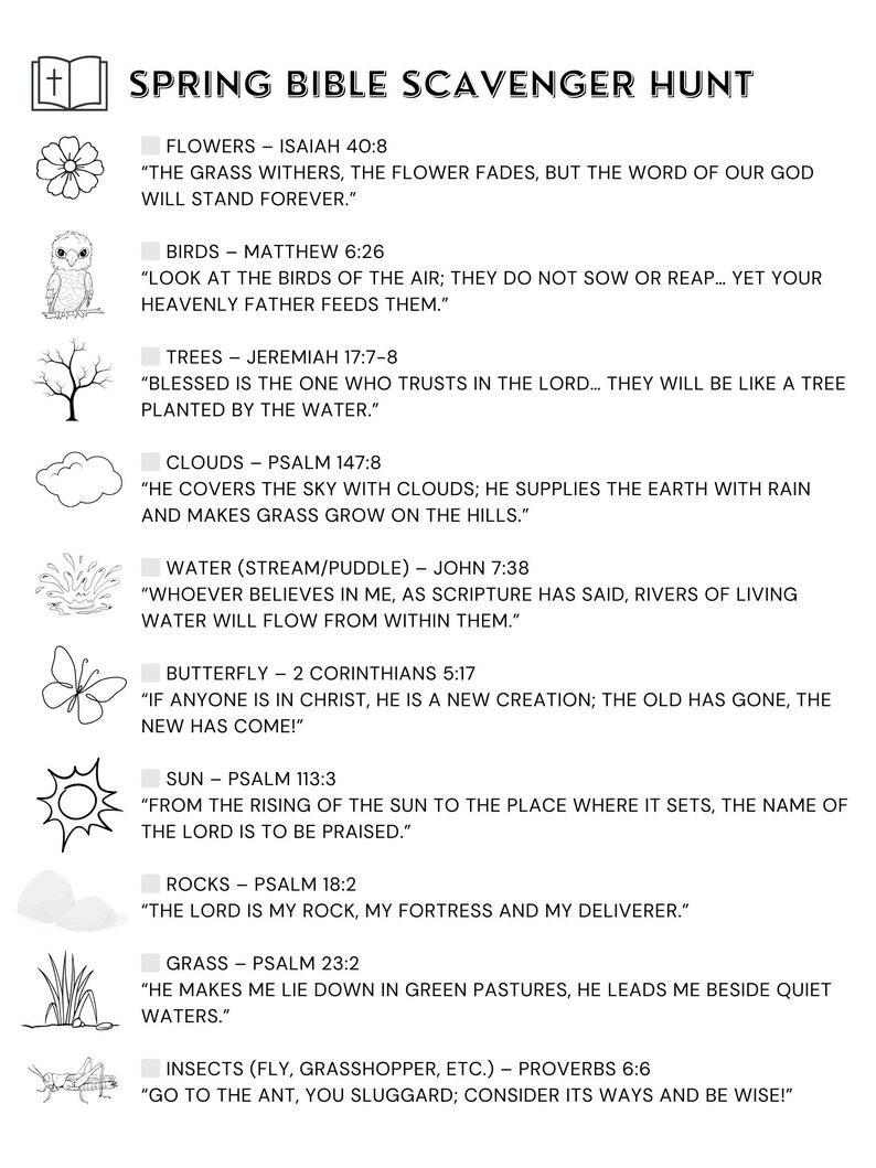 Spring Bible Scavenger Hunt | Christian Nature Activity | Printable for ...