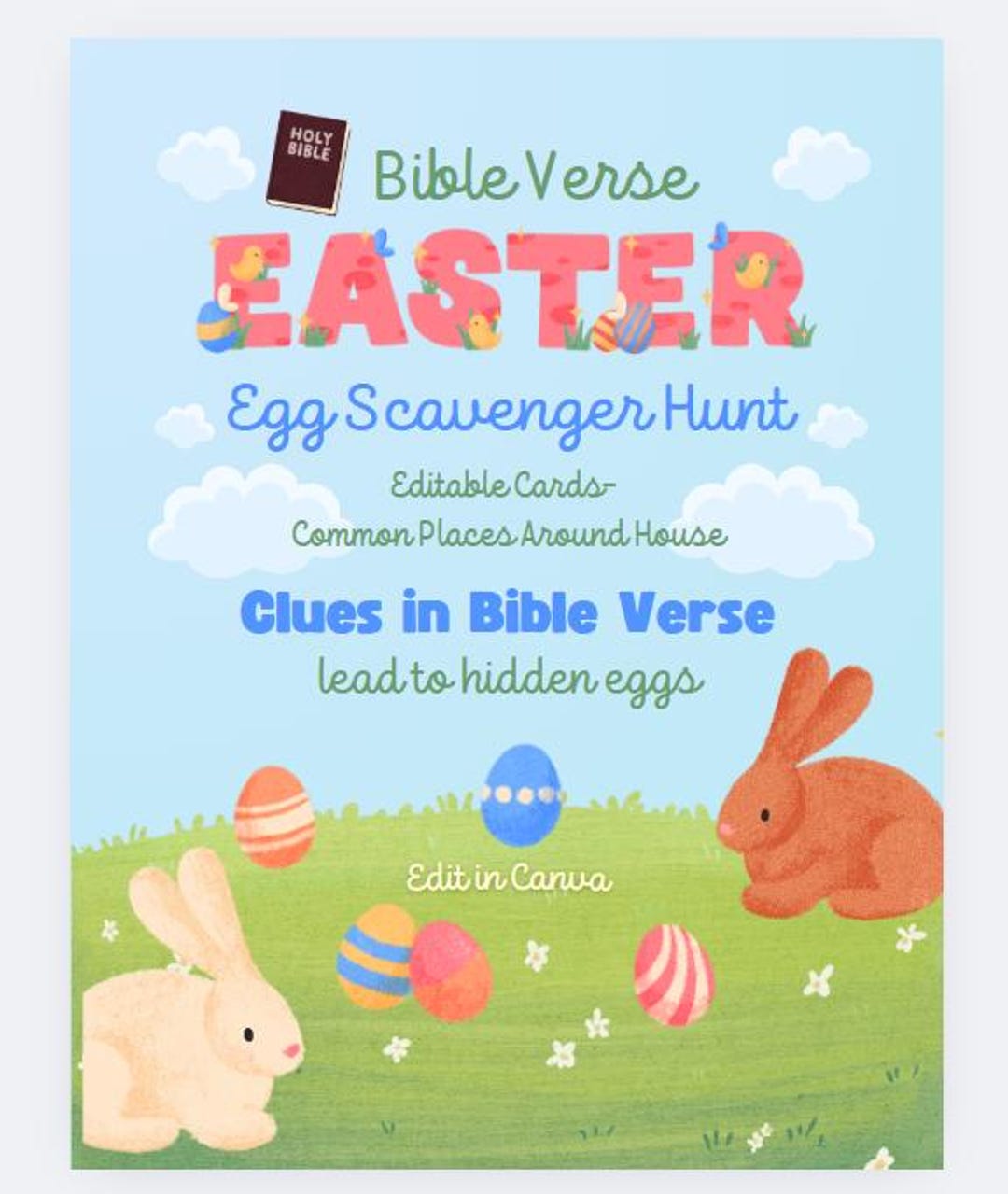 Editable Printable Easter Egg Scavenger Hunt With Bible Verse Clues for ...