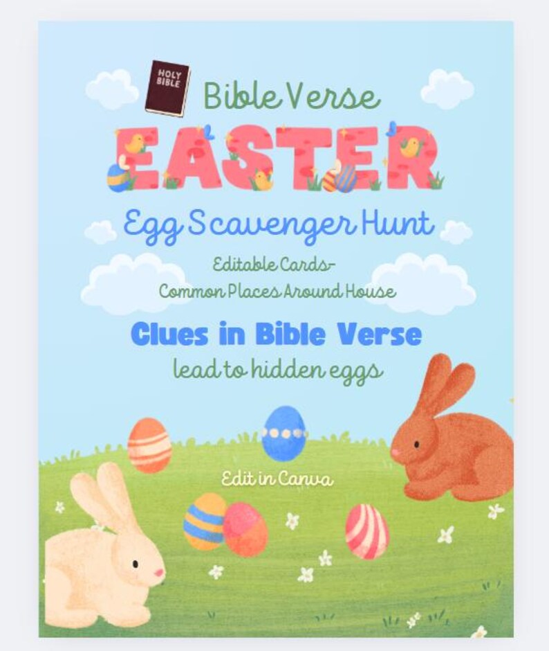 Editable Printable Easter Egg Scavenger Hunt With Bible Verse Clues for ...