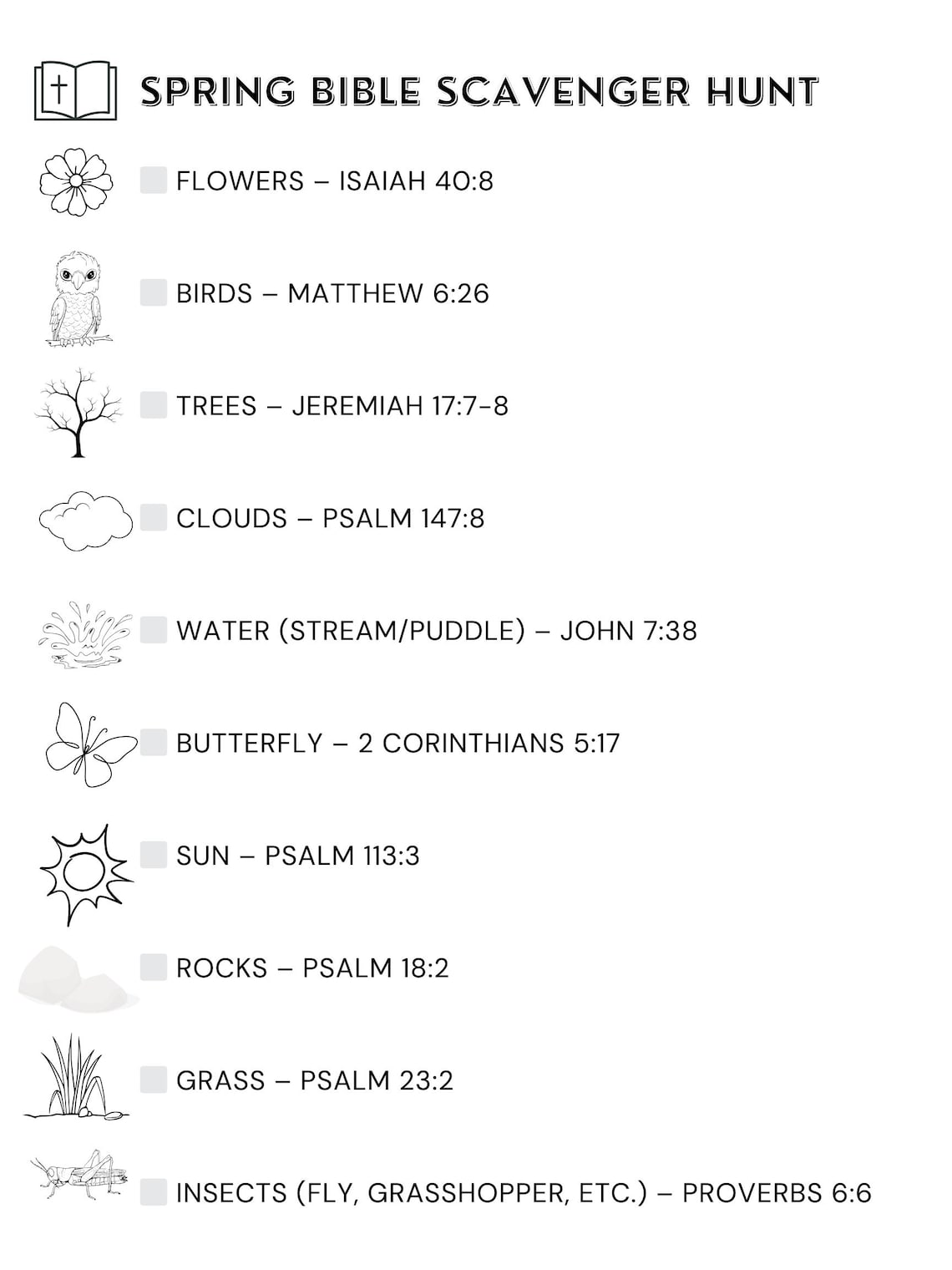 Spring Bible Scavenger Hunt | Christian Nature Activity | Printable for ...