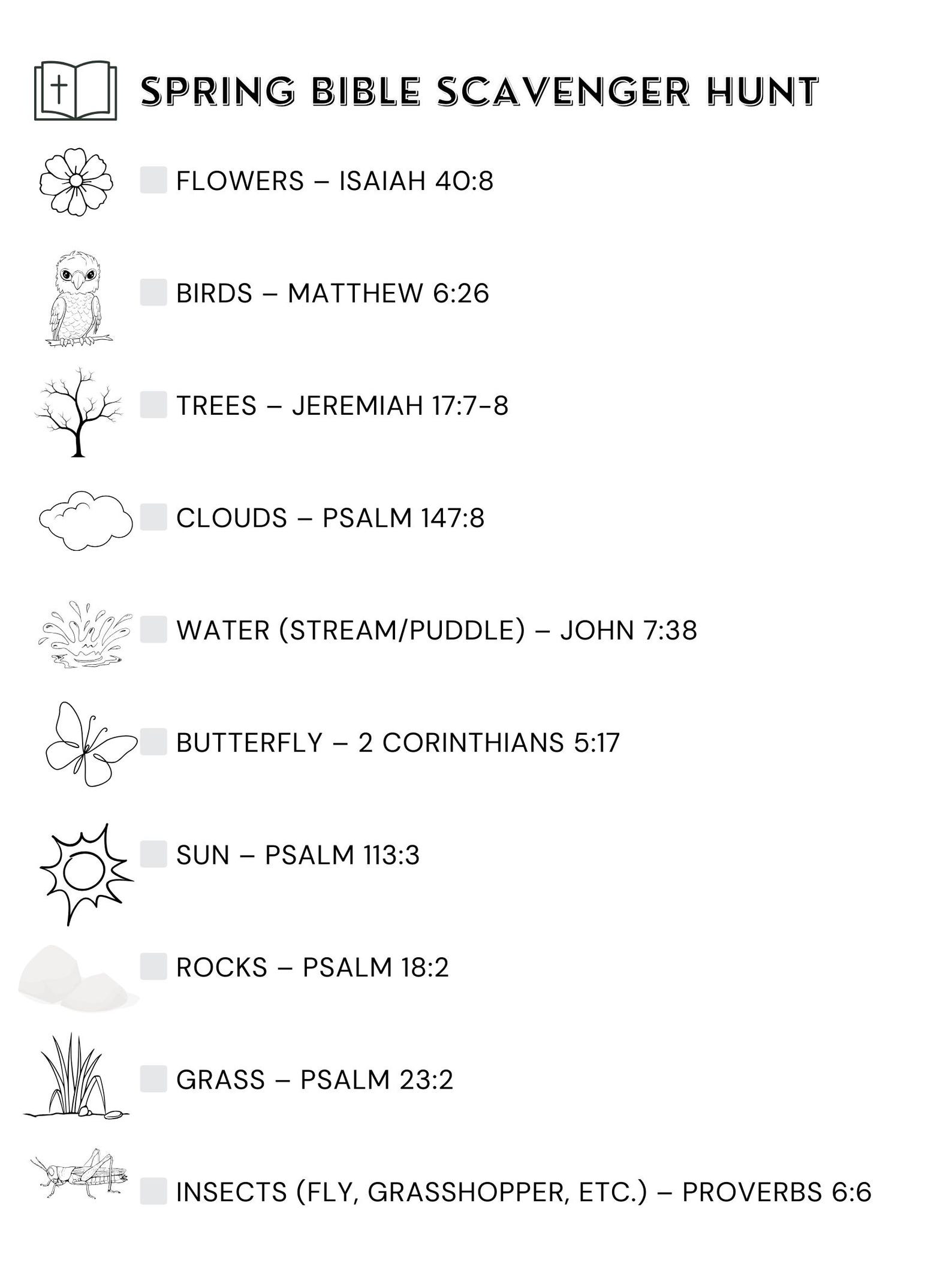 Spring Bible Scavenger Hunt | Christian Nature Activity | Printable for ...