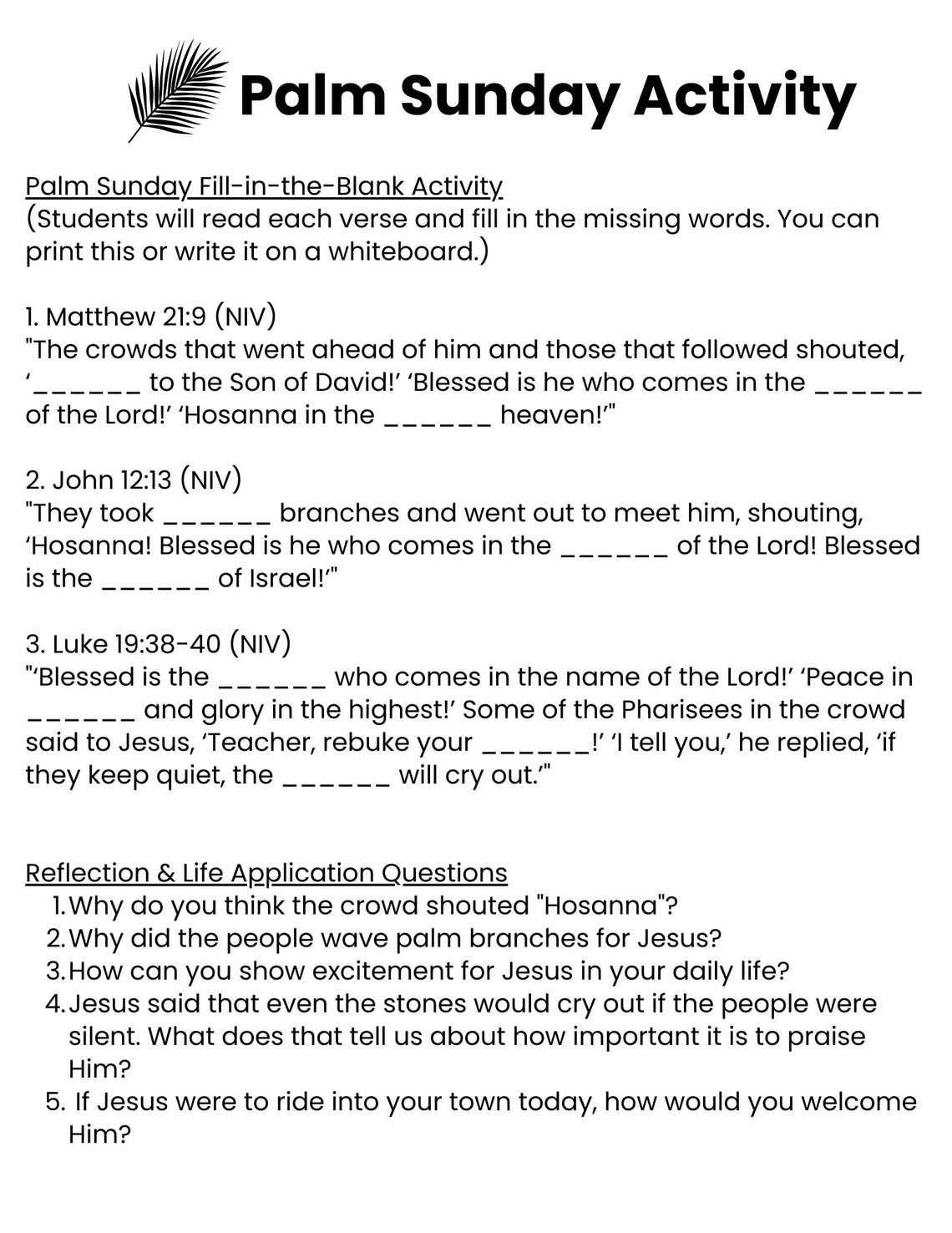 Palm Sunday Scripture Scavenger Hunt Bible Verse Lookup Game ...