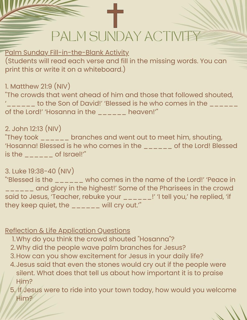 Palm Sunday Scripture Scavenger Hunt Bible Verse Lookup Game ...