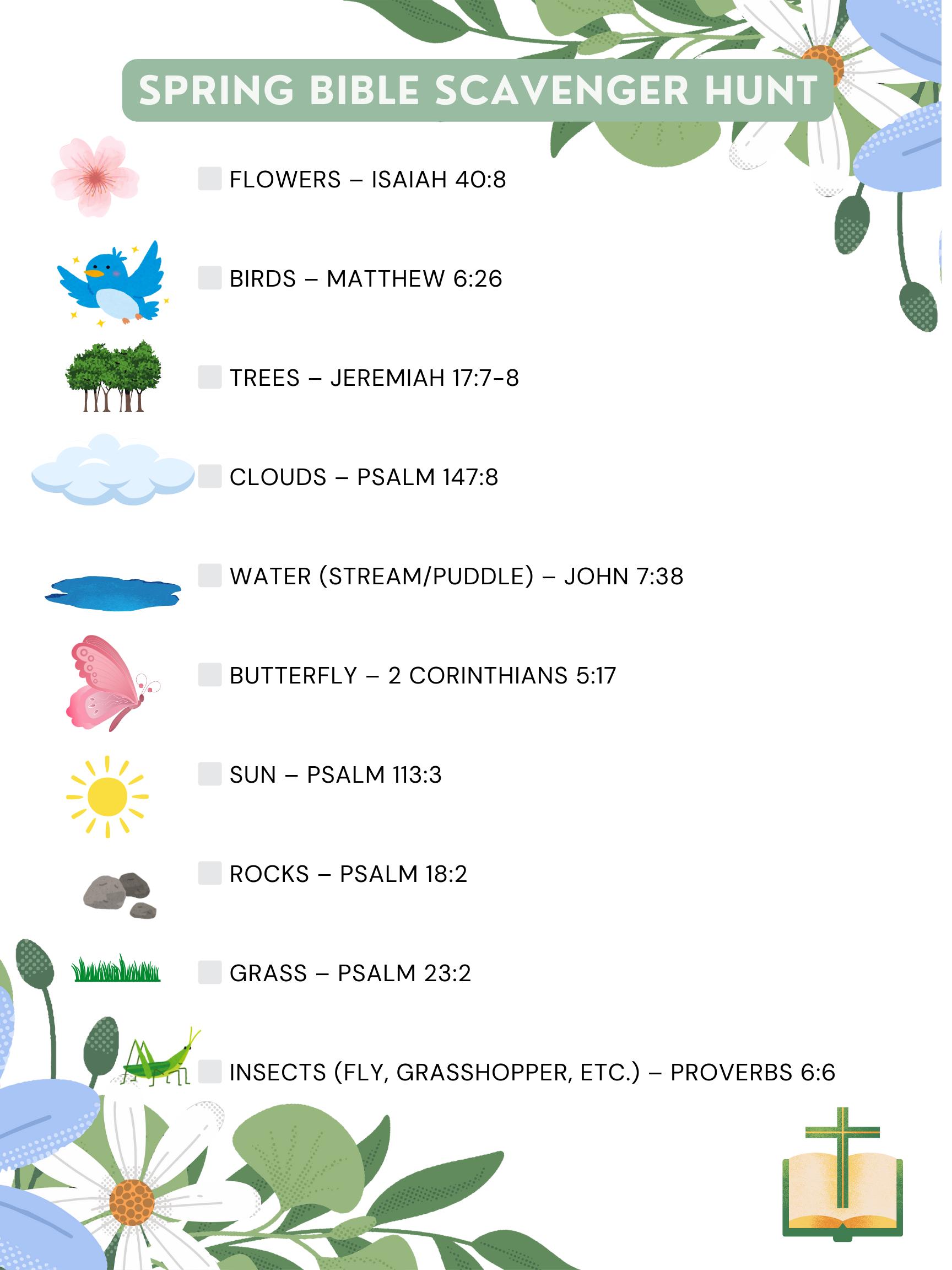 Spring Bible Scavenger Hunt: Christian Nature Activity (printable) - Etsy