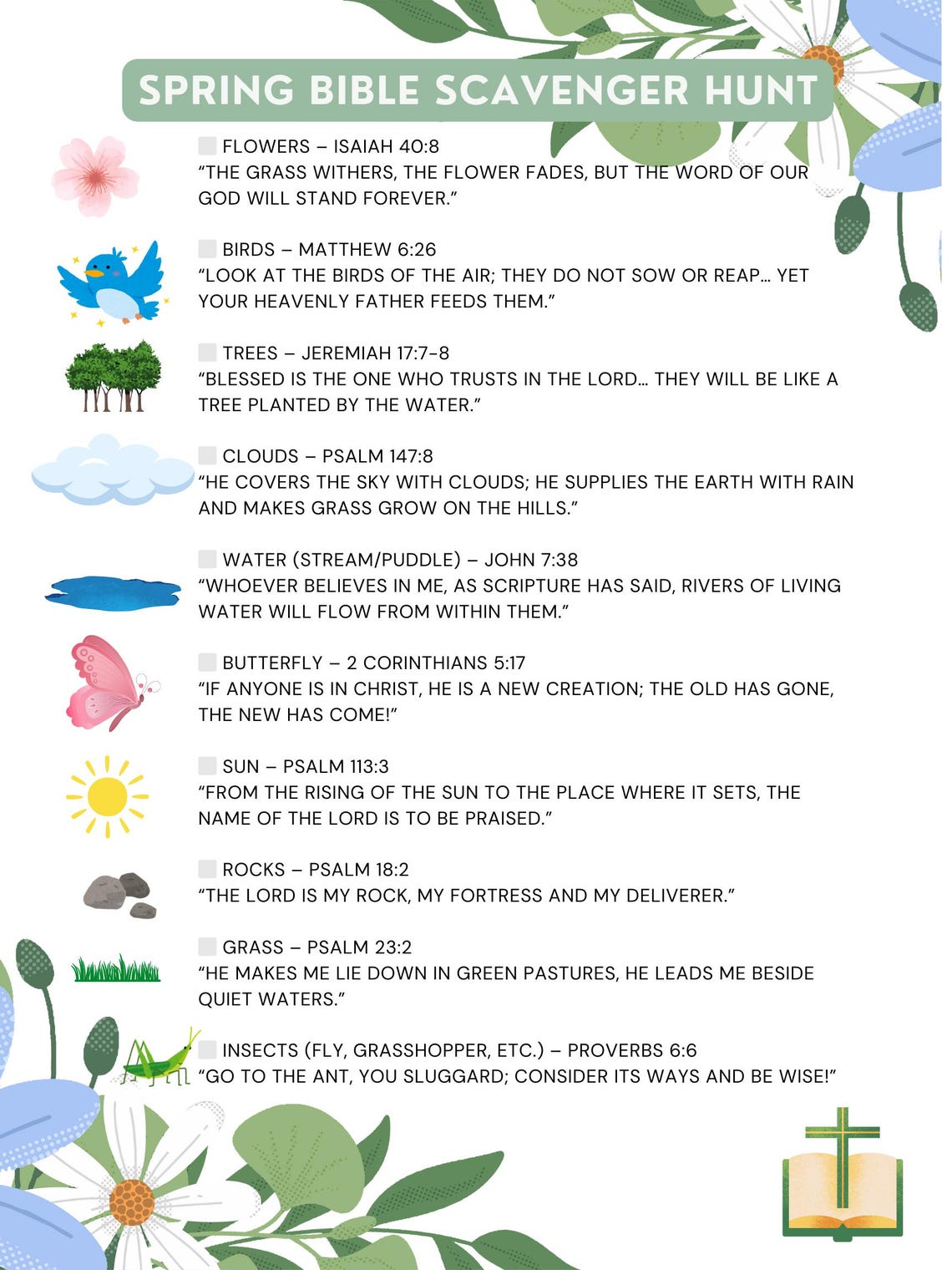 Spring Bible Scavenger Hunt | Christian Nature Activity | Printable for ...