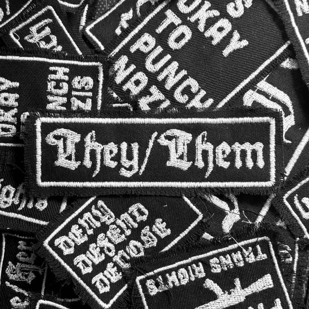 Pronoun Patches (they/them, He/her, She/her) - 100% Black Cotton ...