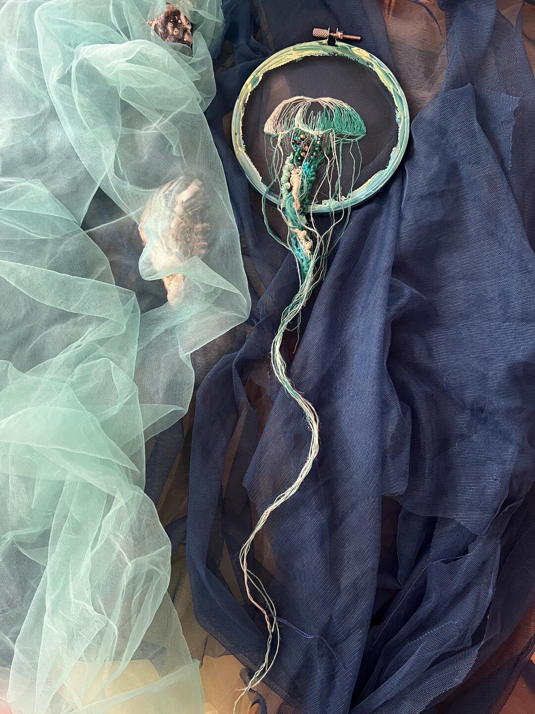 Original Embroidery Jellyfish Hoop Art “mint Jellyfish» - Etsy