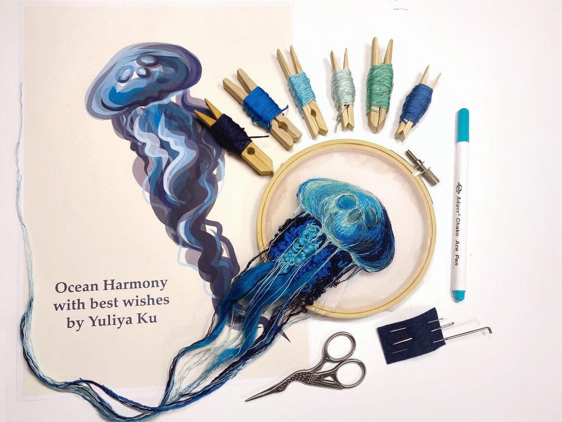 Ocean Harmony Embroidery Course Advanced Jellyfish Tutorial With Wool ...