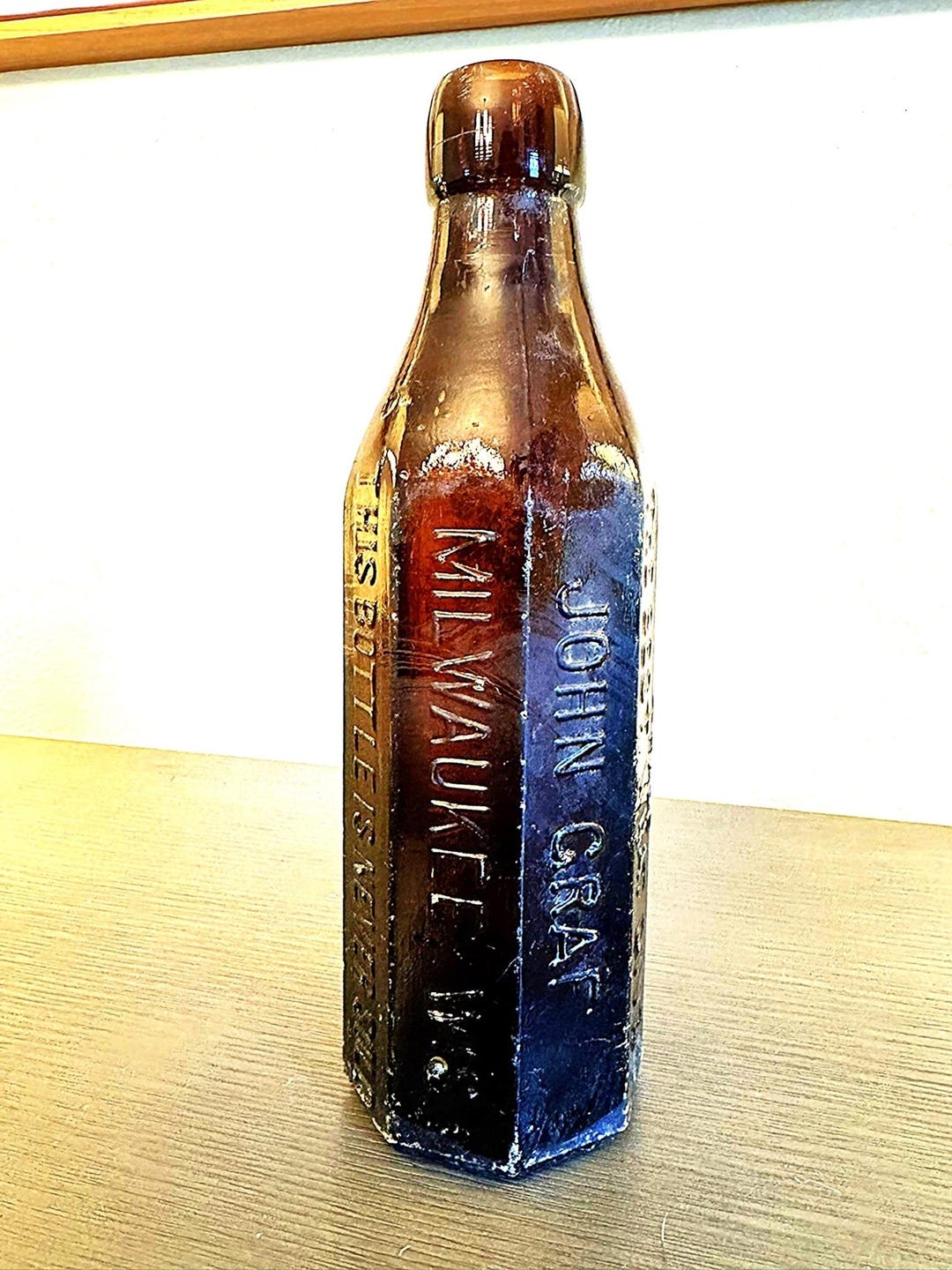 Antique John Graf Bottle – Amber Glass, Milwaukee WI, Hexagonal Soda ...