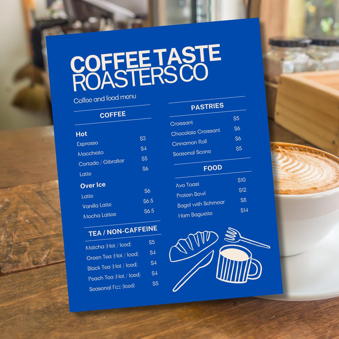 Minimalist Coffee Menu Sign: Cafe Price List Template (digital Download ...