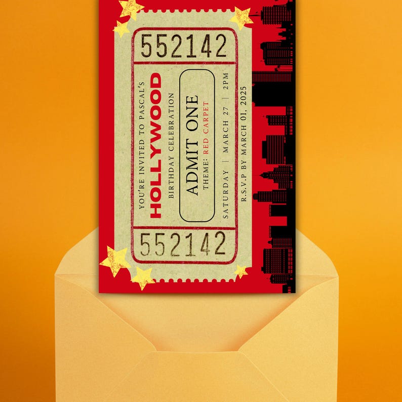 Hollywood Birthday Party Invitation | Red Carpet Party Celebration ...