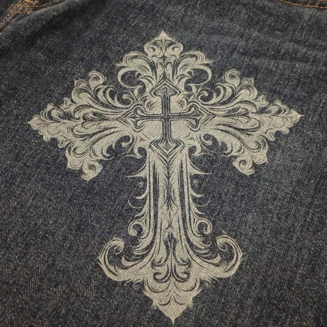 Personalized Engraved Jeans for Friend Gift Custom Denim Gothic Cross ...