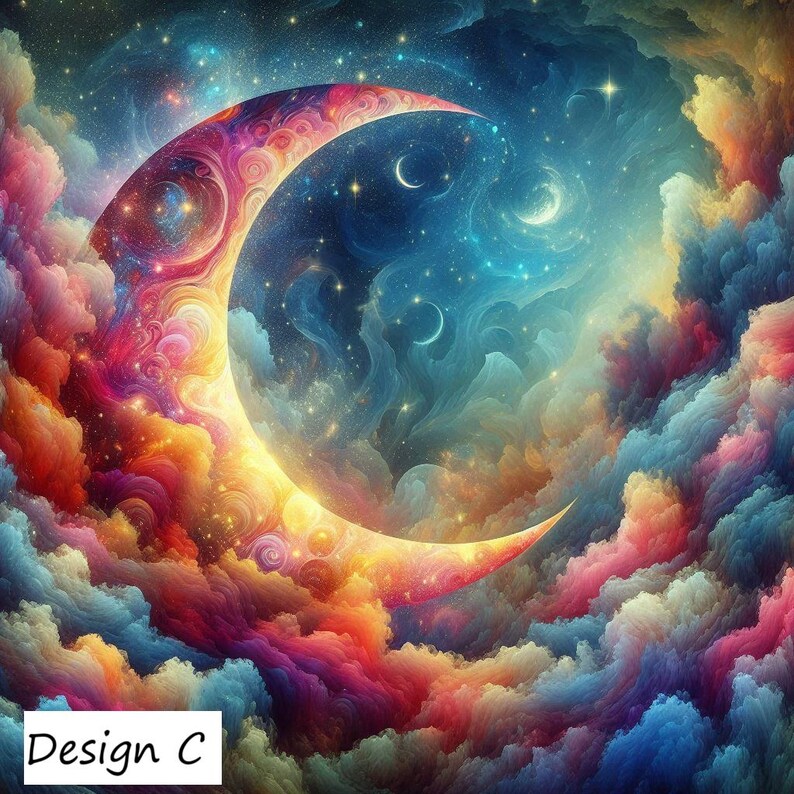 Mystical Moon Funky Colorful Digital Print AI Art - Etsy