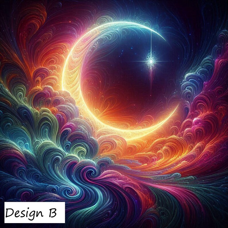 Mystical Moon Funky Colorful Digital Print AI Art - Etsy