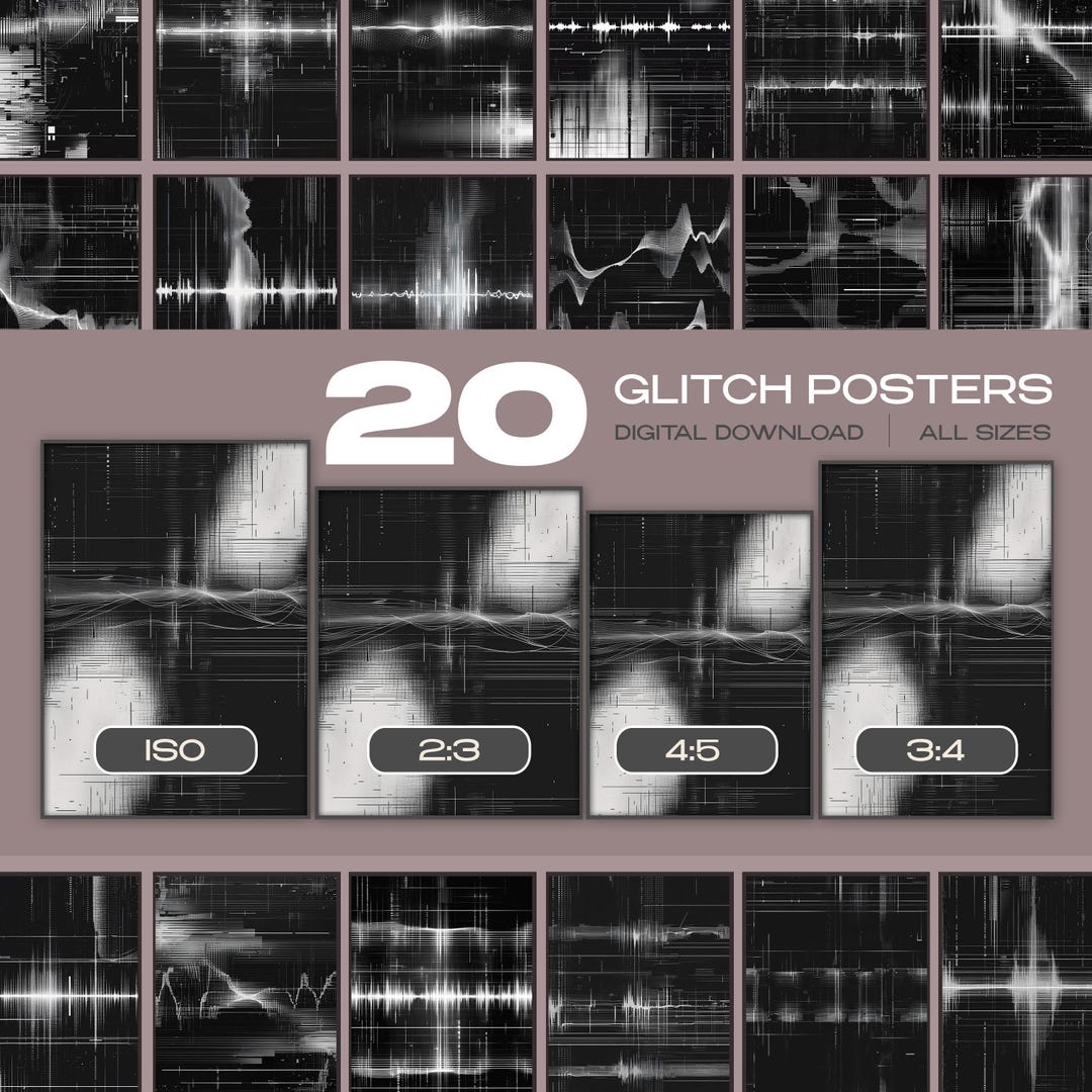 Soundwave-inspired Glitch Art Posters – 20 Digital Downloads for Music ...