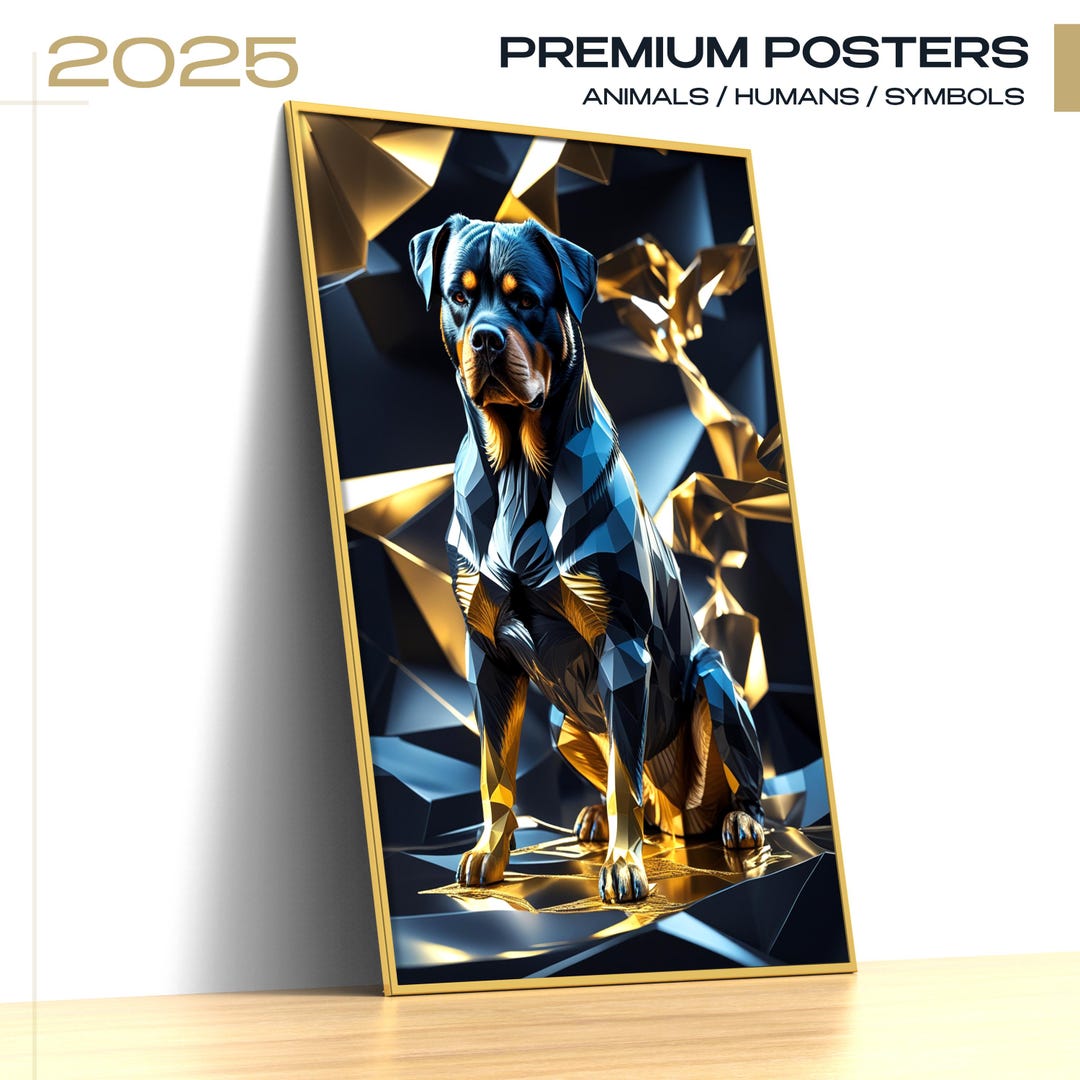 Rottweiler Printable Art – Geometric Dog Poster in Navy & Gold ...