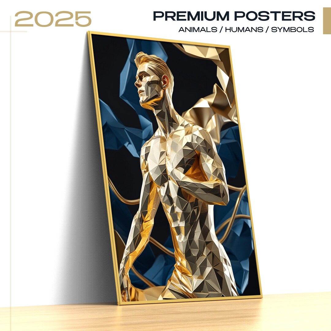 Geometric Man Digital Poster | 3D Polygonal Male Portrait in Gold ...
