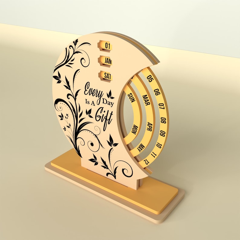 Floral Perpetual Calendar SVG: Laser Cut Desk Calendar, Glowforge File ...