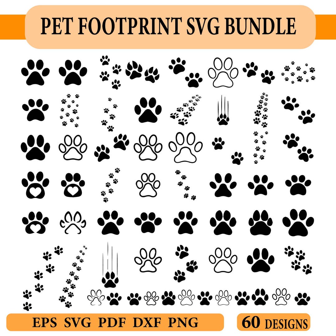 60 Pet Footprint SVG Bundle, Pet Paw SVG Files, Cat Paw Print SVG ...