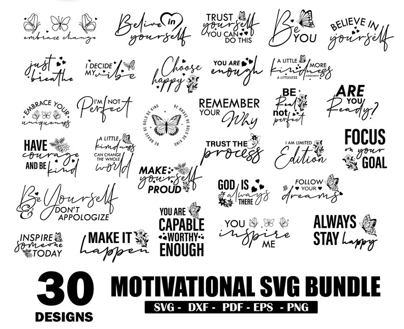 Inspirational Quotes SVG Bundle: Self-love & Kindness (digital Download ...