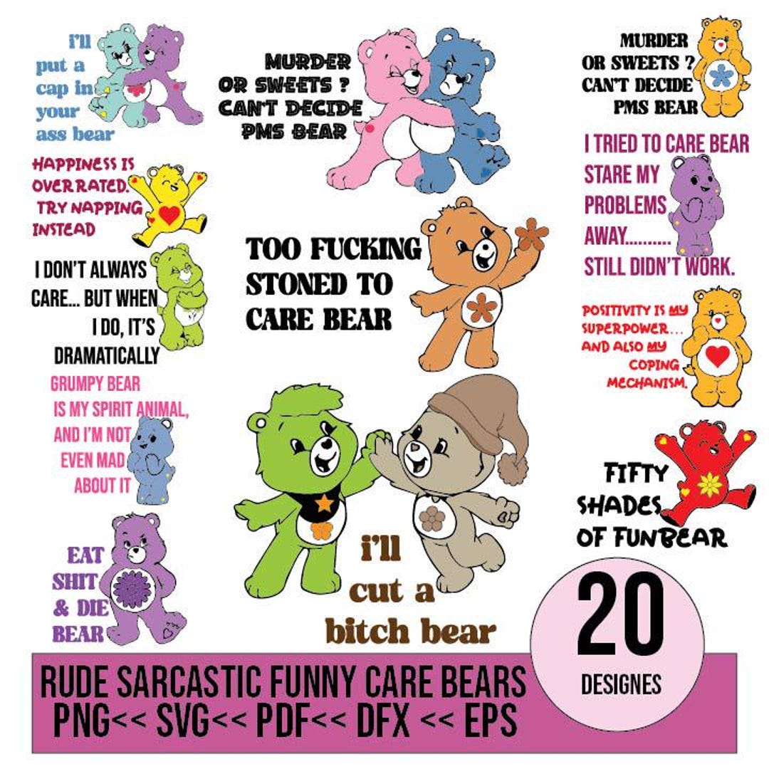 Rude Bear Belly Badge SVG PNG Bundle, Evil Sassy Rude Sarcastic Funny ...