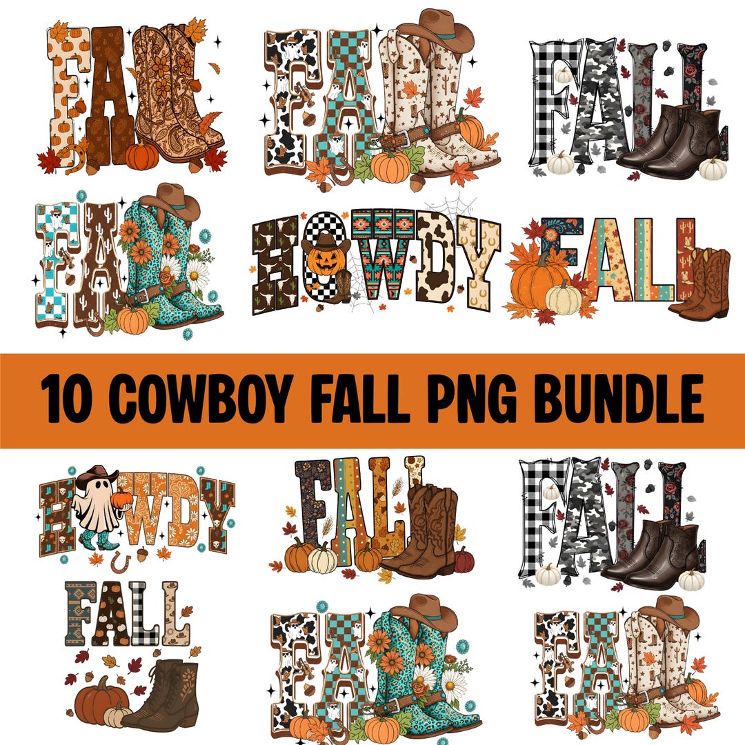 10 Cowboy Fall PNG: Autumn Cowboy Boots Png, Fall Pumpkin Png, Autumn ...