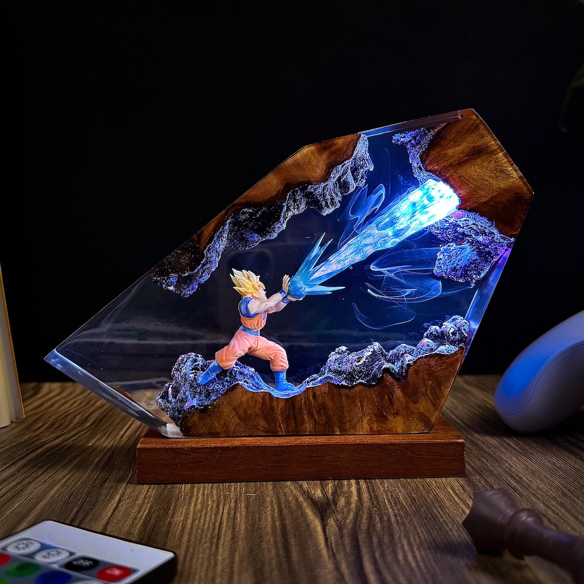 Handmade Go.ku Resin Lamp, Super Fighter Energy Beam, Wood & Epoxy ...