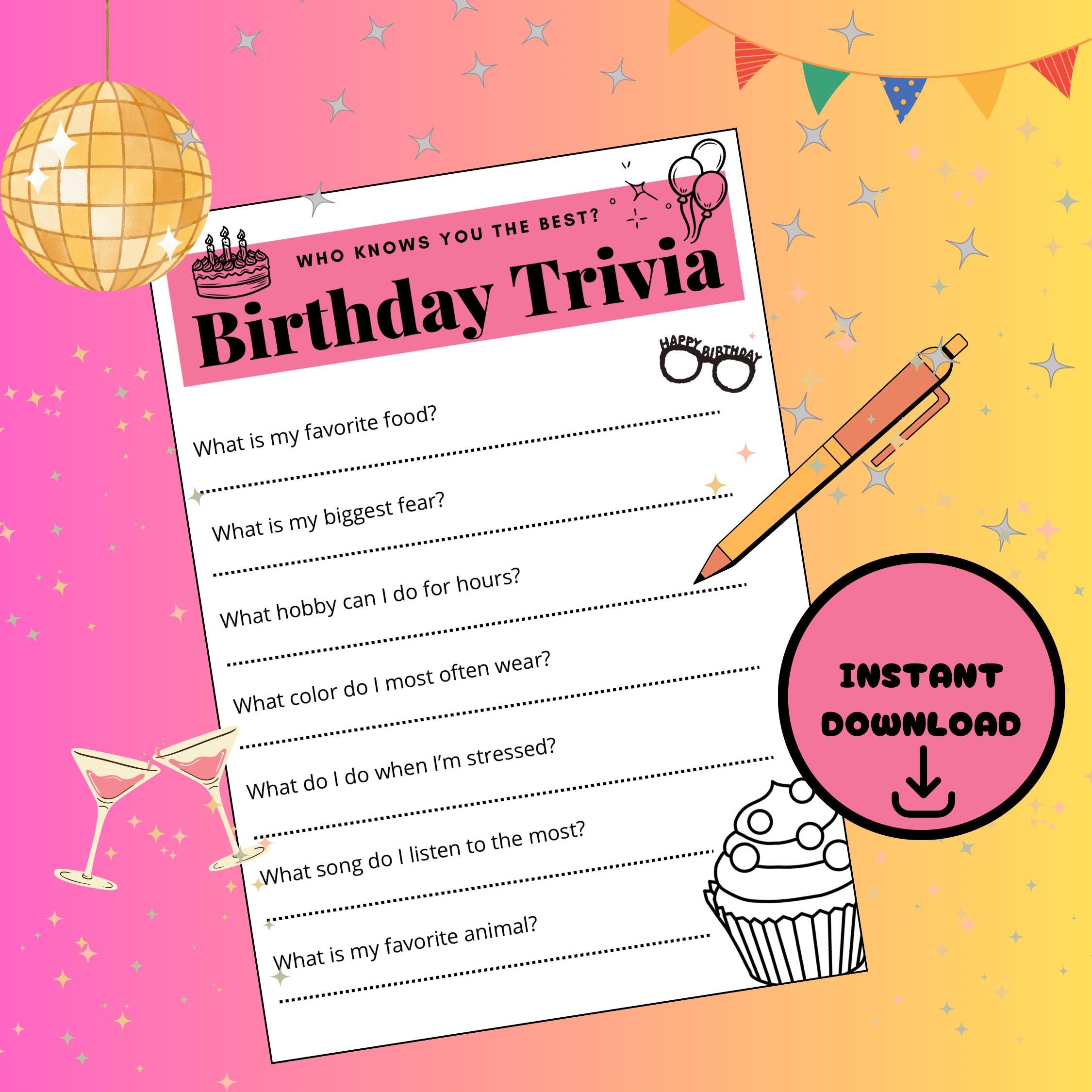 Birthday Trivia | Party Game | Quiz - Etsy