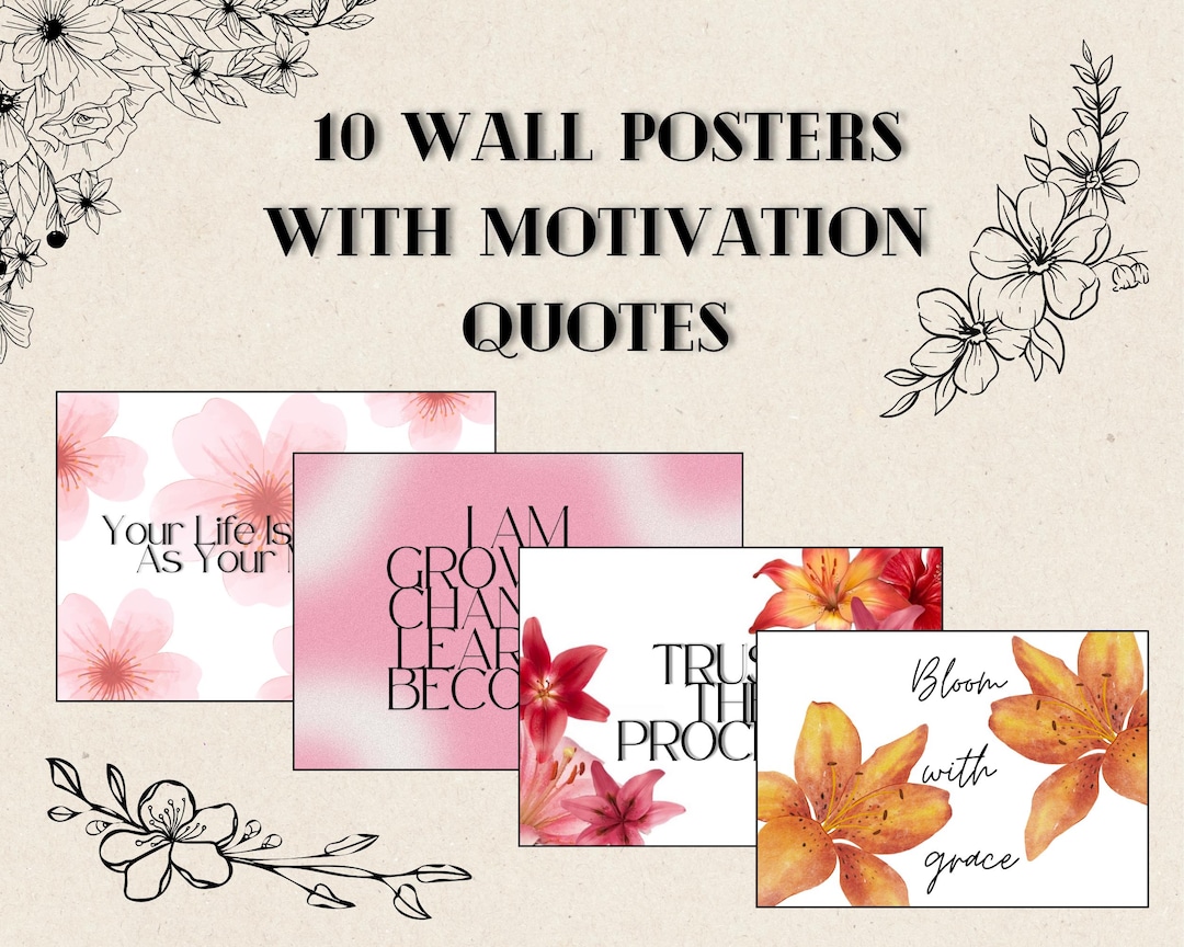 Motivation Quote Posters | Decoration | Flower Pattern | Affirmation ...