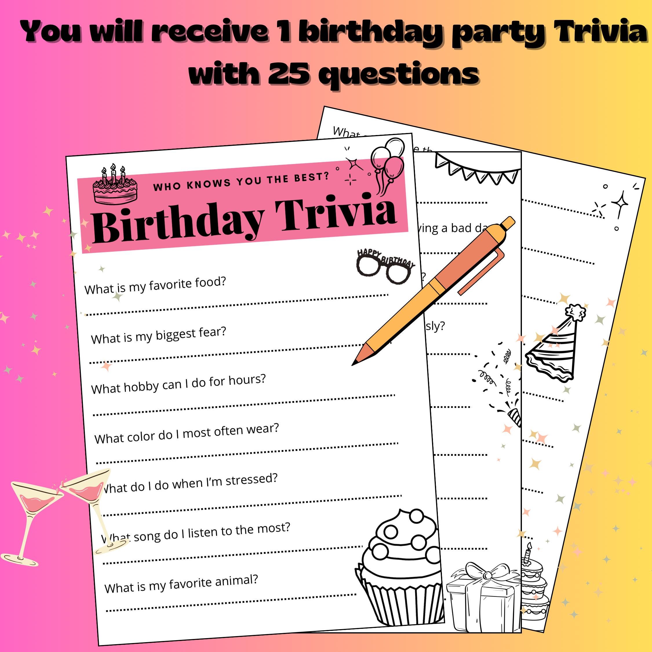 Birthday Trivia | Party Game | Quiz - Etsy